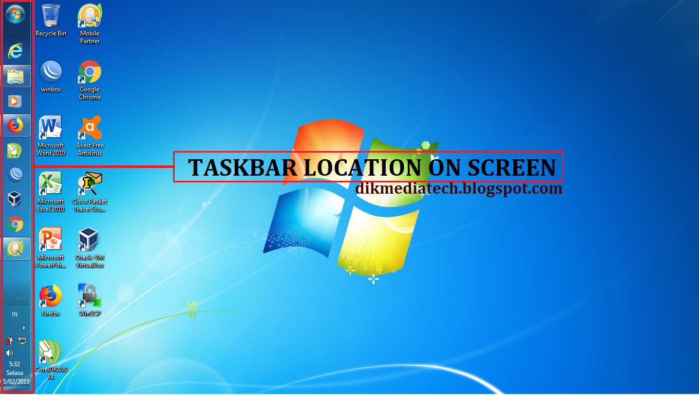 Cara mengembalikan posisi taskbar berpindah | dikmediatech - Dikmediatech