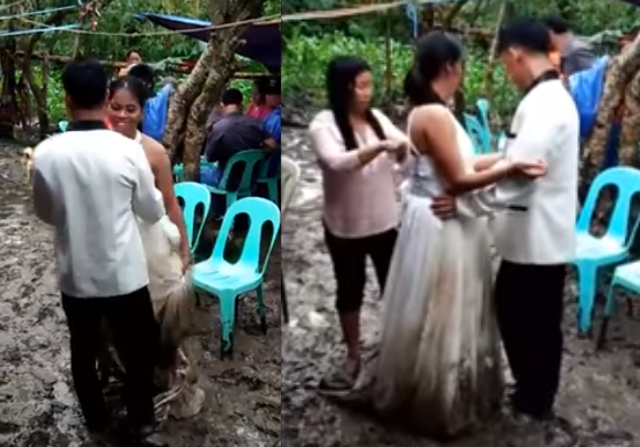 This couple happily ended their wedding party at a muddy reception ...