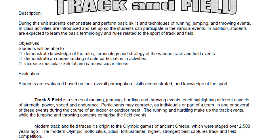 Mr. Suarez's Physical Education Blog: Introduction to Track and Field