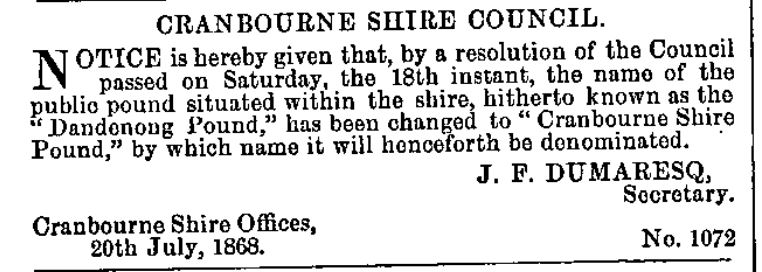 Casey Cardinia - links to our past: Cranbourne Pound and Pound Road