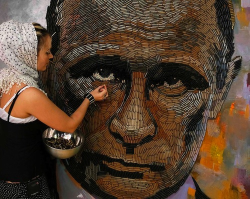 Putin portrait created from bullet casings