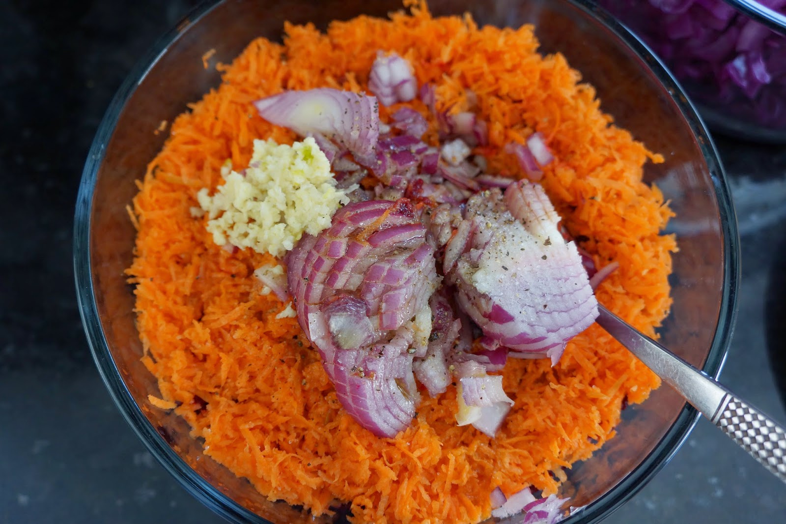 Raw beetroot, red cabbage and carrot salad