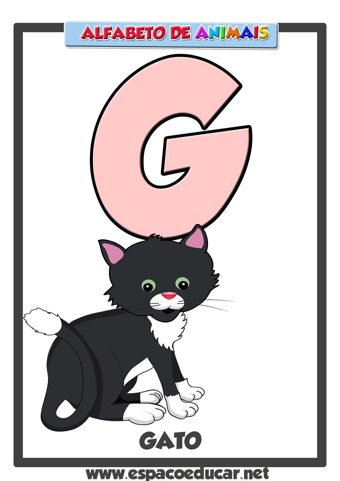 Alfabeto de Animais grátis colorido para você! Cartaz letra G, do gato ...