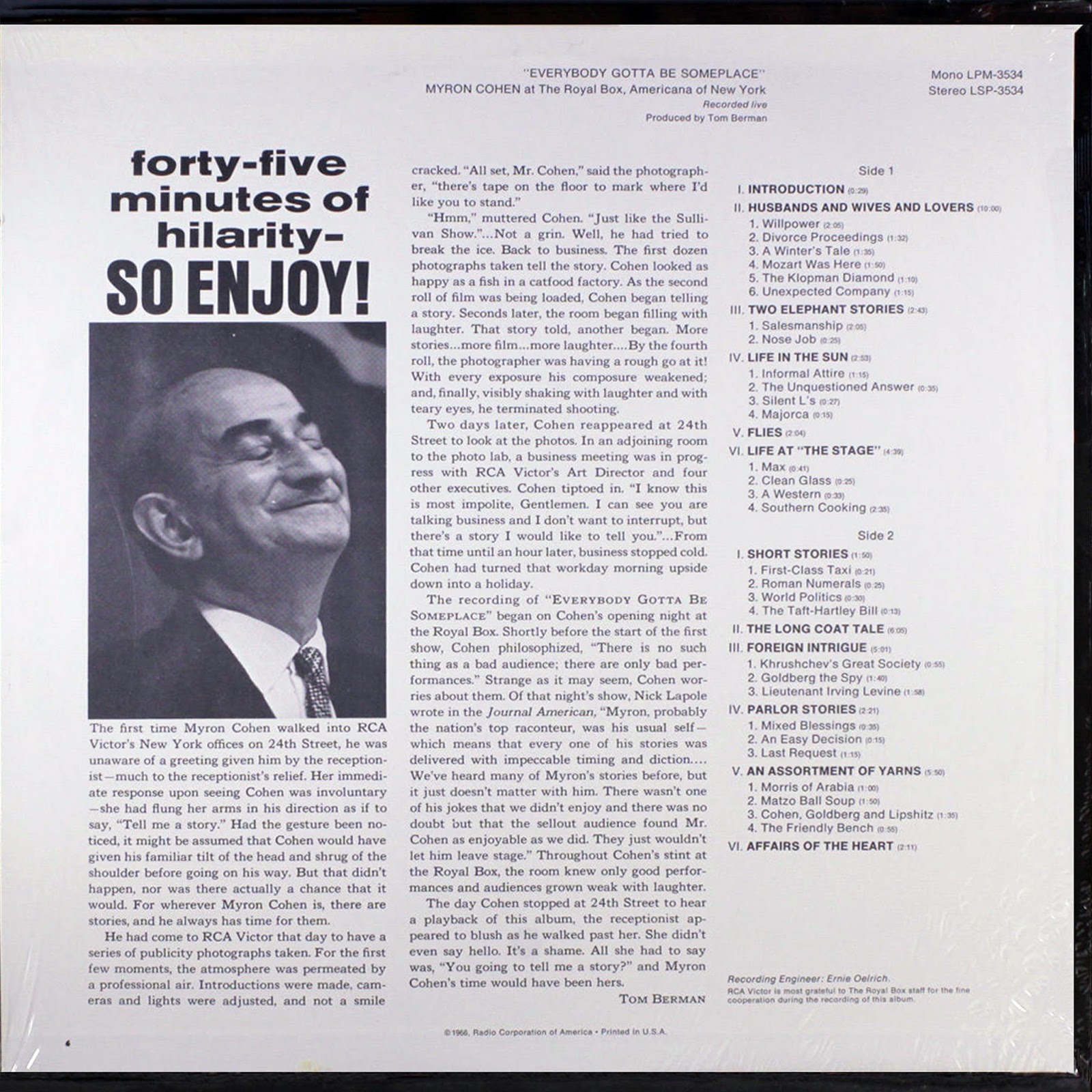 Vintage Stand-up Comedy: Myron Cohen - Everybody Gotta Be Someplace 1966