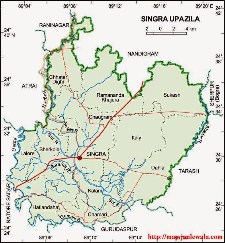 Singra Upazila Map, Natore District, Bangladesh