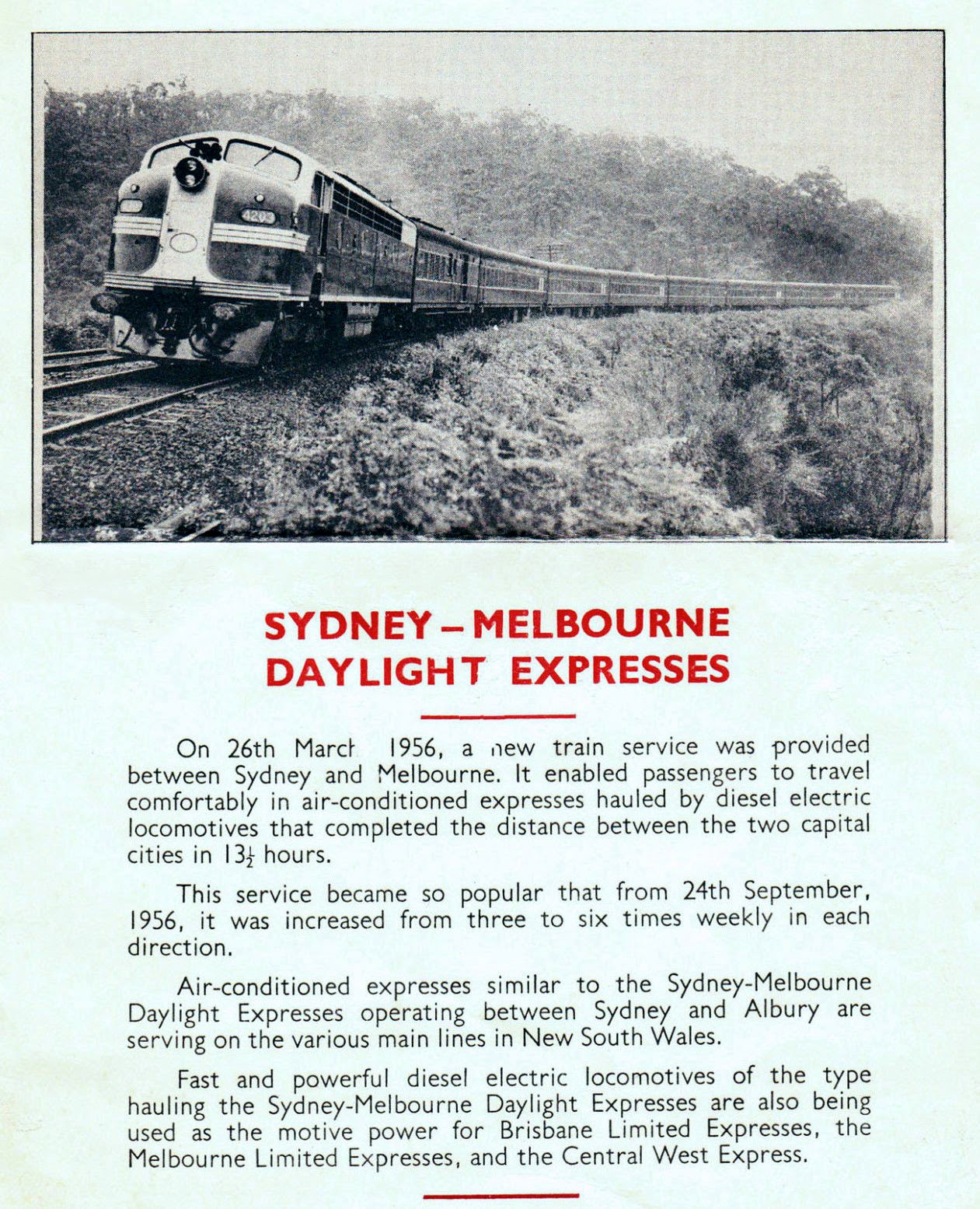 transpress nz: Sydney-Melbourne daylight express brochure, 1956