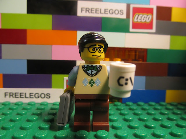 Lego COMPUTER PROGRAMMER GEEK NERD minifigure w/ cup mug and computer ...