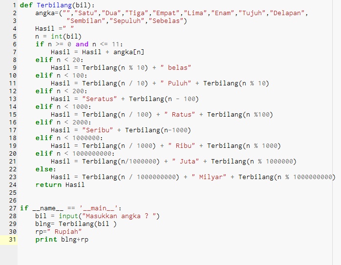 Program Python || Program Menyebutkan Angka(Terbilang)