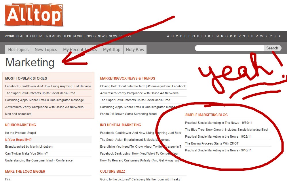 Simple Marketing Blog: Alltop and Simple Marketing Blog: Yeah, Baby!