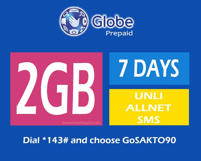 Globe GOSAKTO 90 - 2GB of Data, 7 days unlimited texts to all Networks