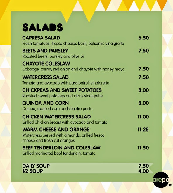 arepa café: menu