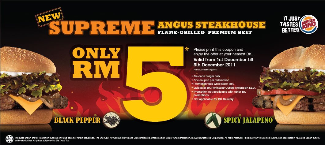 Burger King coupon: SUPREME ANGUS STEAKHOUSE burger for RM5 only (1 - 8 ...
