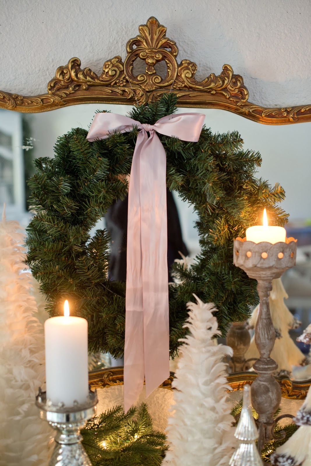 Domestic Fashionista: White Tree Christmas Mantel Display