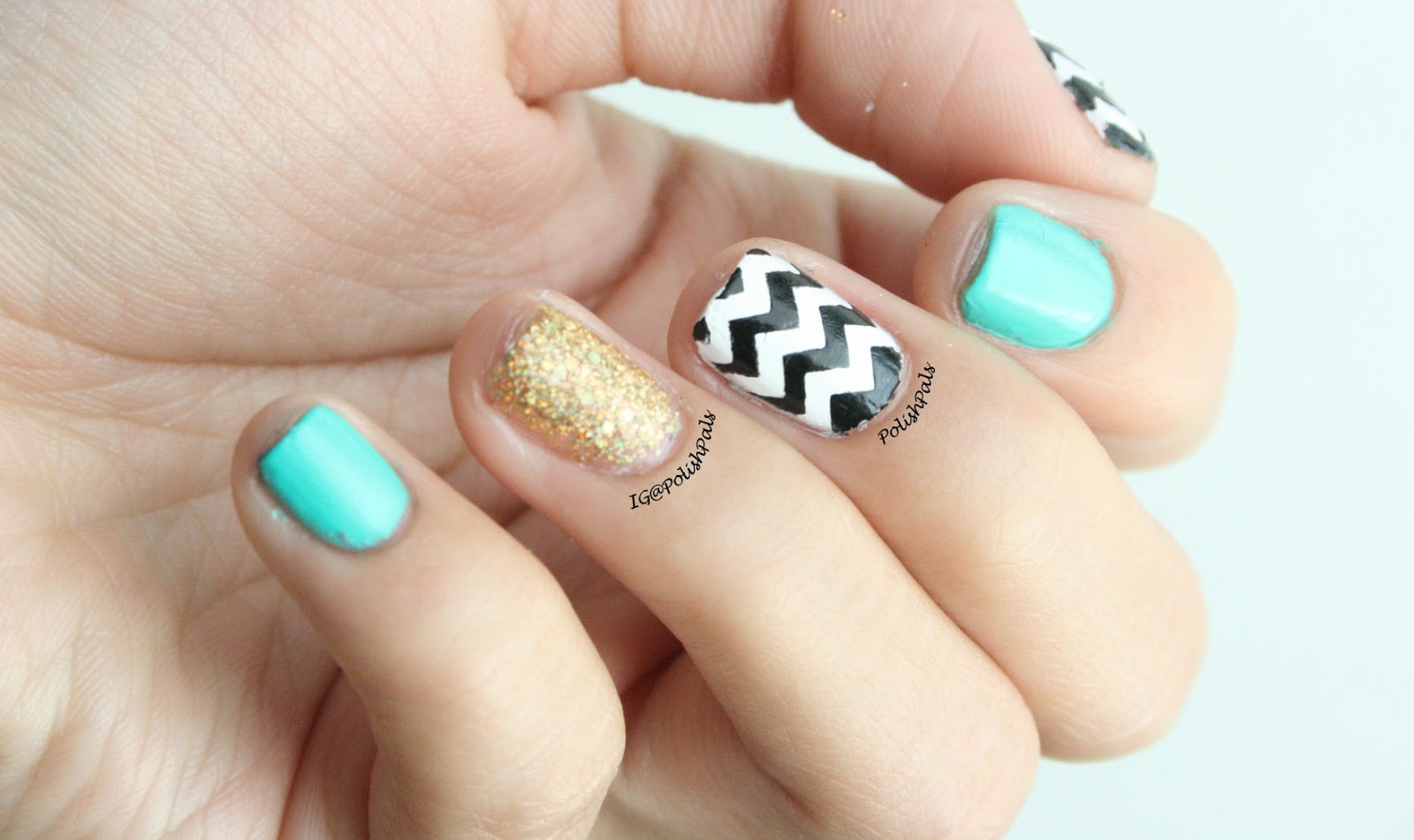 Polish Pals: Turquoise, Gold, and Chevron Nails