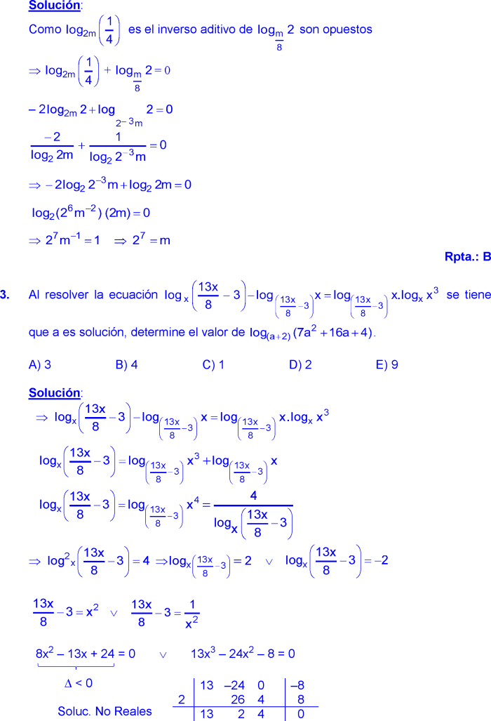 LOGARITMOS EJERCICIOS RESUELTOS DE PRE UNIVERSIDAD