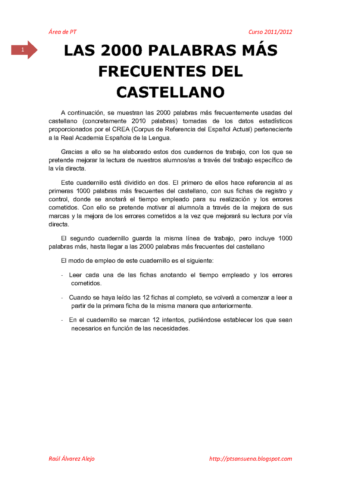 El rincón de PT del Sansueña: Cuadernillo con las 2000 palabras más ...