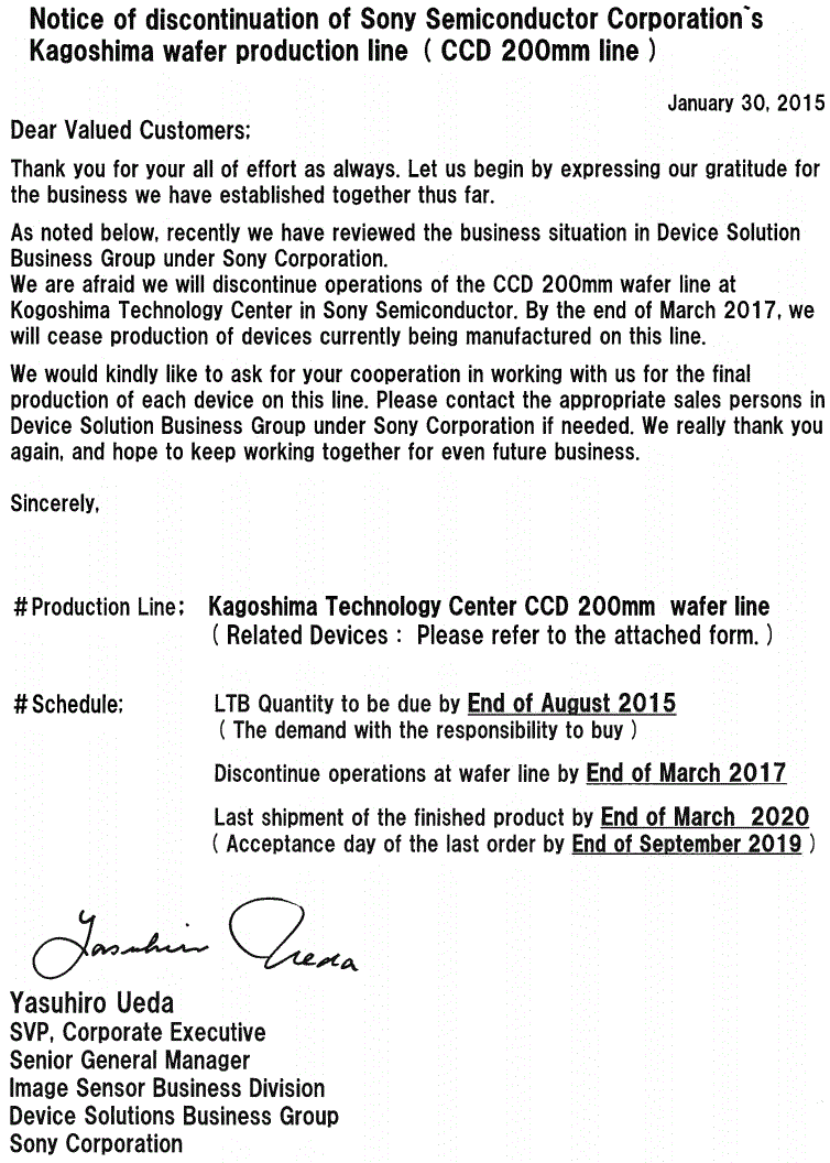 Image Sensors World: Sony to Discontinue CCD Products?