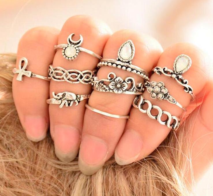 Pret redus set 10 inele dama, vintage punk, inele fashion 2017
