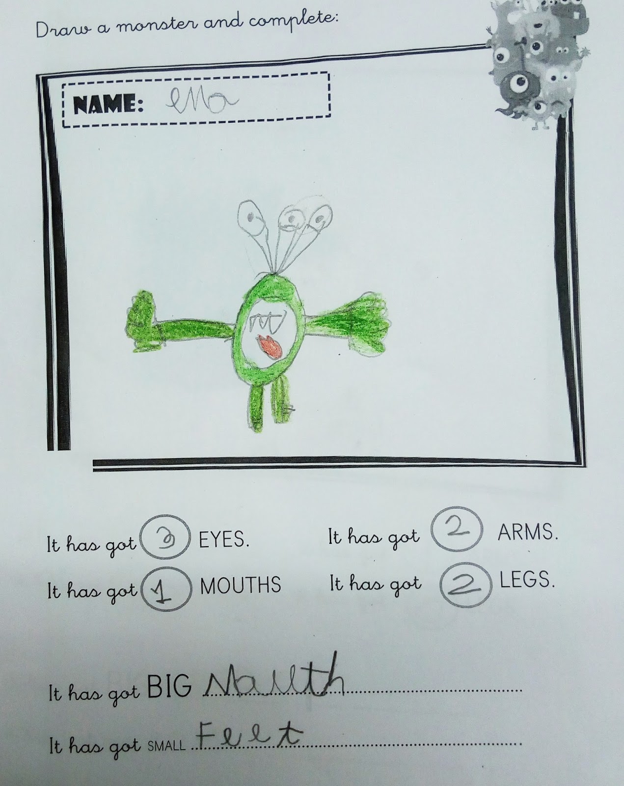 Ensenyant a volar: Learning the body parts with monsters