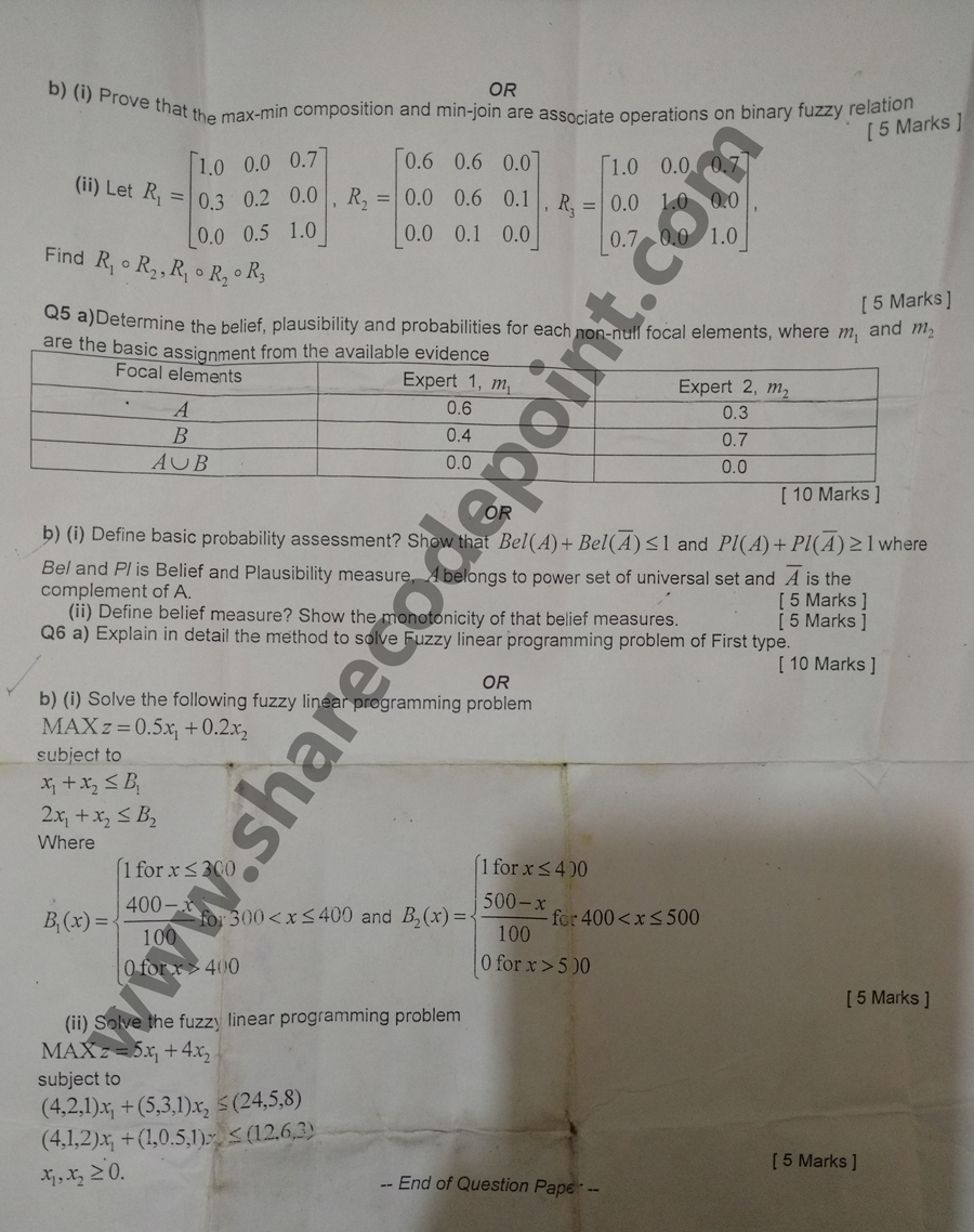 MTH652 : Fuzzy Set Theory And Application End Term Exam Question Paper - ETE