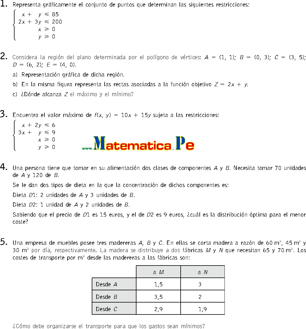PROGRAMACIÓN LINEAL MATEMÁTICAS 2 BACHILLERATO PROBLEMAS RESUELTOS PDF