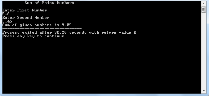 Write A Program That Adds Two Floating Point Numbers And Shows The Sum On Screen Programming