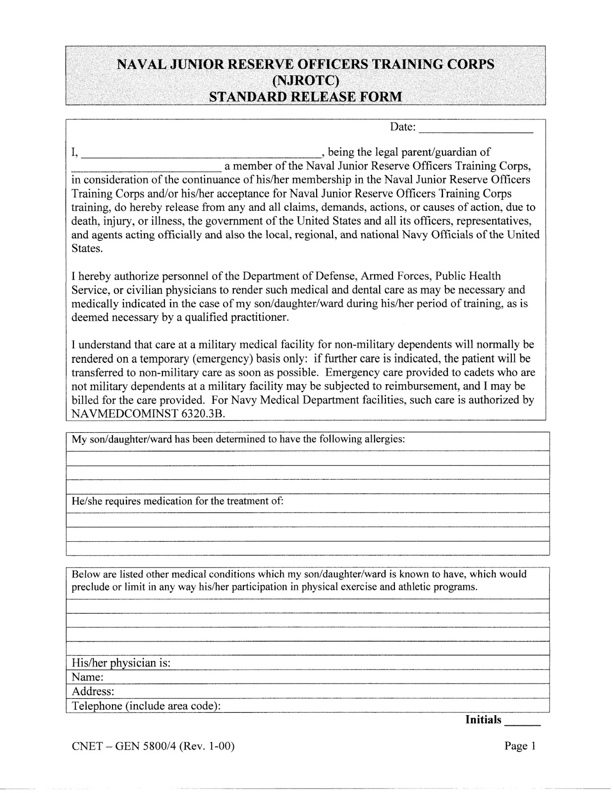 Santa Ana HS Navy JROTC Unit: Required Forms for all Cadets