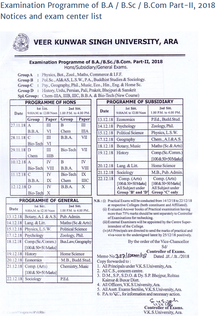 Vksu Ara Time Table 2019 Pdf Vksu Date Sheet 2019 Tdc Download Here