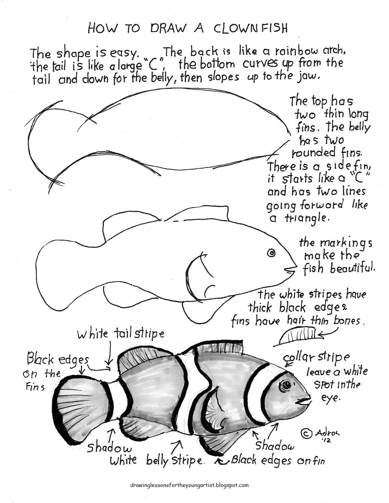 How to Draw Worksheets for The Young Artist: How To Draw A Clown fish ...