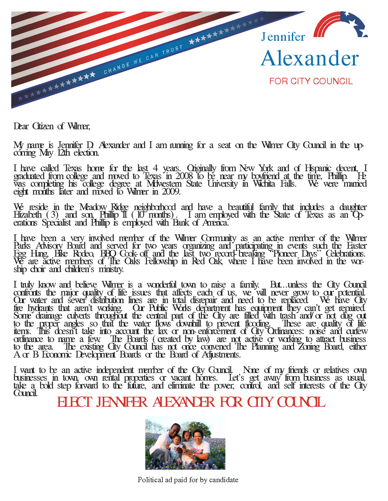 Wilmer Citizen: Jennifer Alexander City Council Candidate