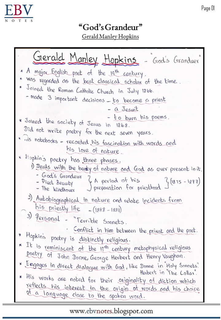 TOPPER'S NOTES: "God's Grandeur" | G. M. Hopkins | Short Exam Notes