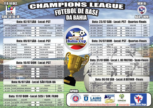 II BAHIACUP 2016: TABELA DOS JOGOS FINAIS DA BAHIA CUP 2016 , A ...