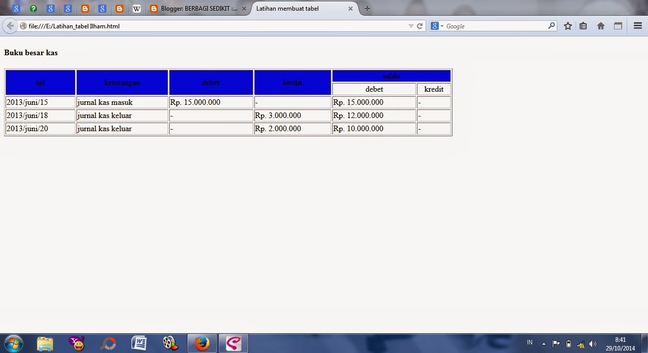 Talk Less, Let's Write, and Sharing.: LATIHAN HTML (MEMBUAT TABEL)