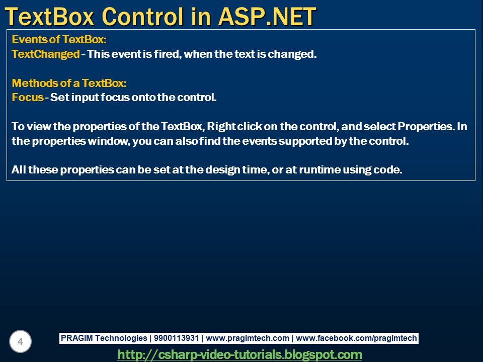 Sql server, .net and c# video tutorial: Part 10 – ASP.NET Text Box Control
