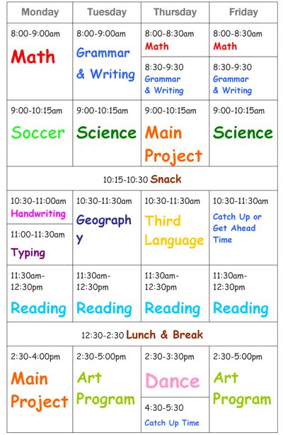 Luminous Fire - our homeschool journal: Our Weekly Schedule