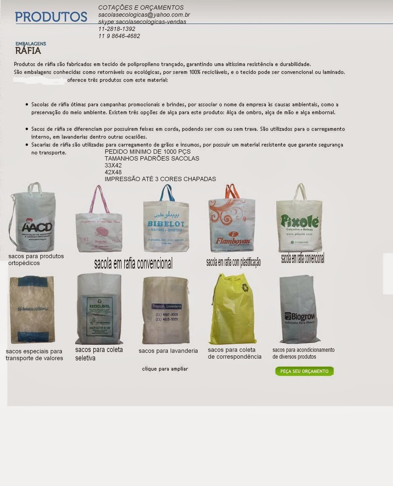 Sacolas Ecológicas,ECO BAG,Sacola de Rafia,Sacola em TNT,Sacola ...