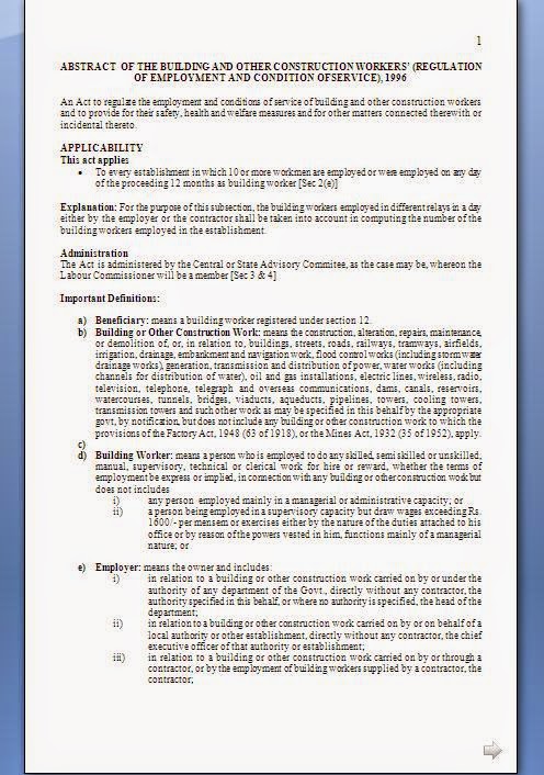 ABSTRACT OF THE BUILDING AND OTHER CONSTRUCTION WORKERS ACT 1996 IN WORD