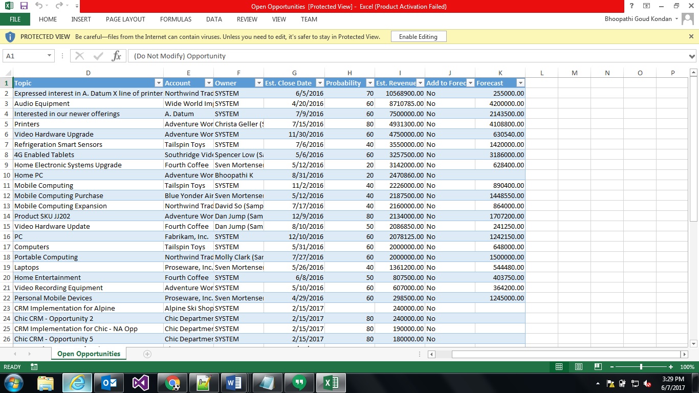 Bhoopathi Goud K: Microsoft Dynamics CRM 365 Excel Templates