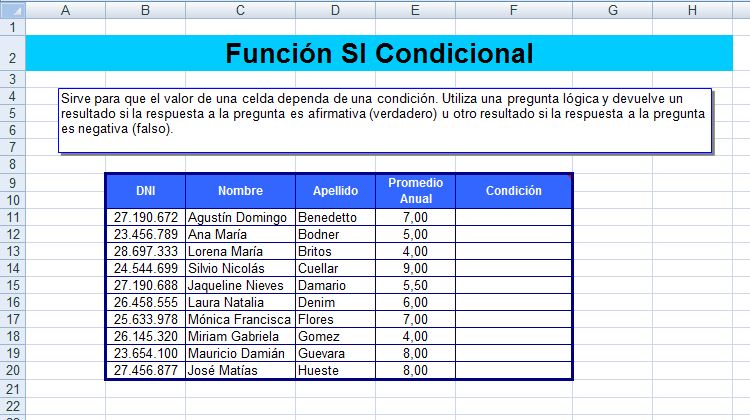 Quinto año "B": FUNCIÓN SI CONDICIONAL