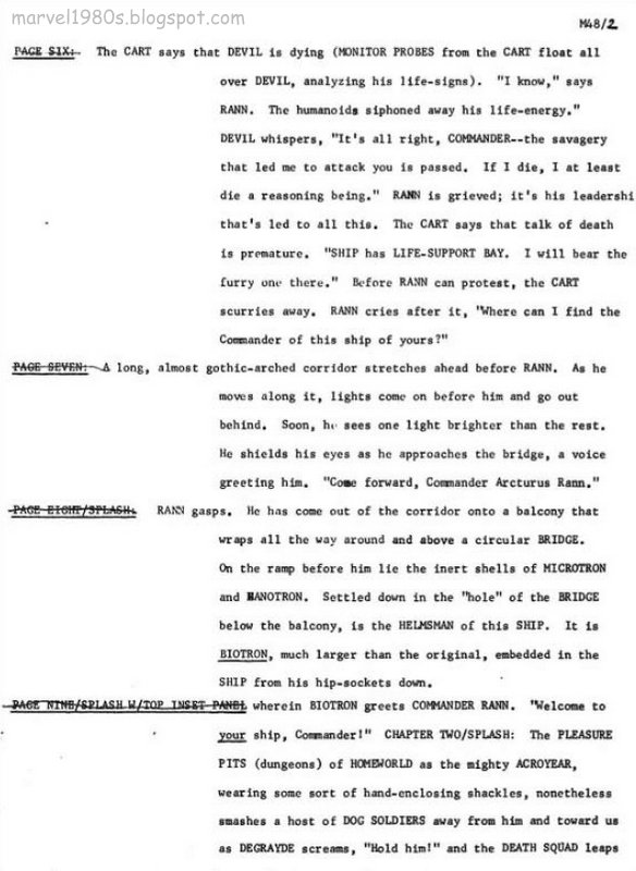 Marvel Comics of the 1980s: 1982 - Micronauts #48 script