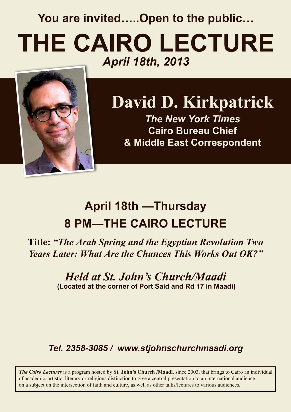 DAVID D. KIRKPATRICK at The Cairo Lecture in Maadi | Cairo Live Events ...