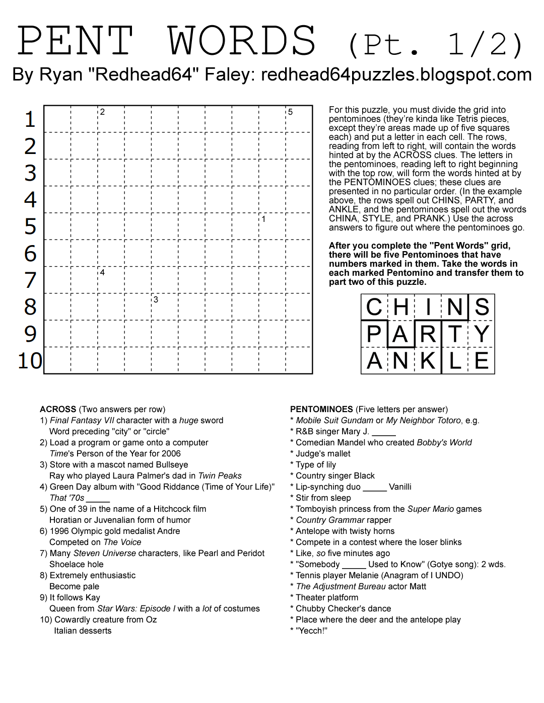 Redhead64's Obscure Puzzle Blog!: PUZZLE #100: Pent Words Squeezed in ...