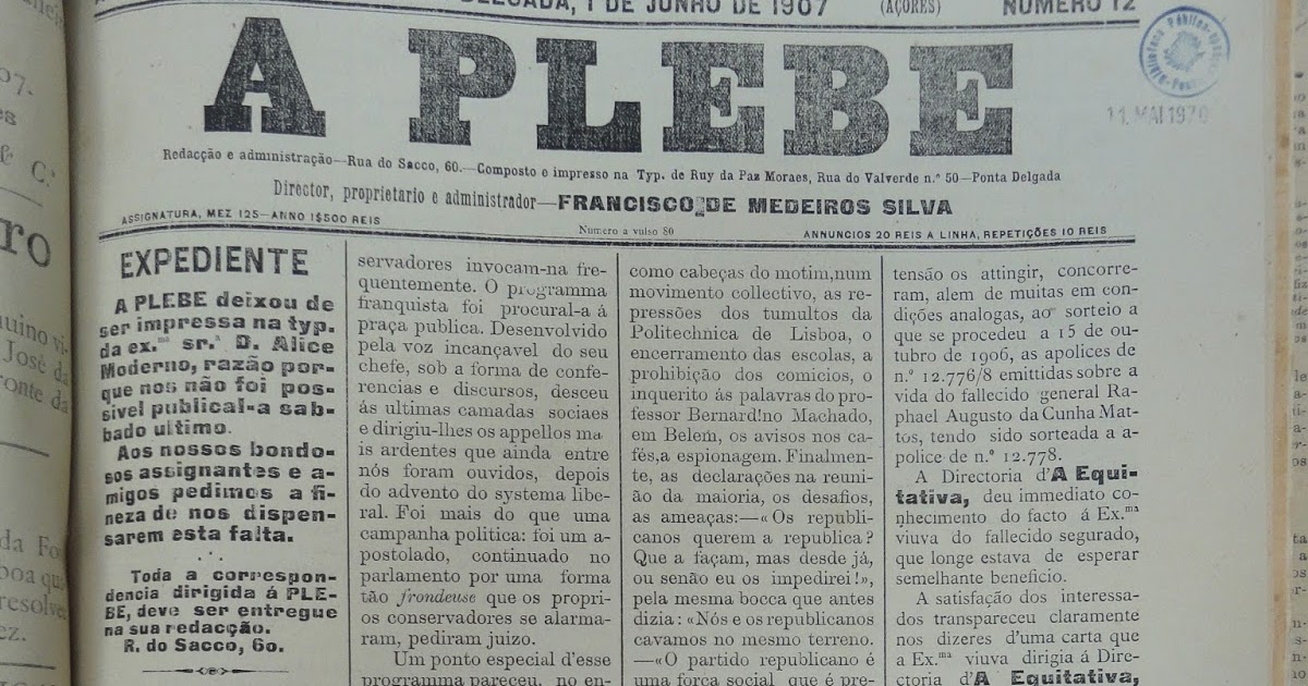 Alice Moderno: A Plebe, jornal que se publicou na Tipografia de Alice ...
