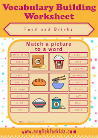 English for Kids Step by Step: Food & Drinks Worksheets: Picture to ...