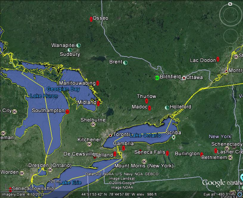 Meteorite Maps and Impact Craters - Worldwide: Ontario Canada Area ...