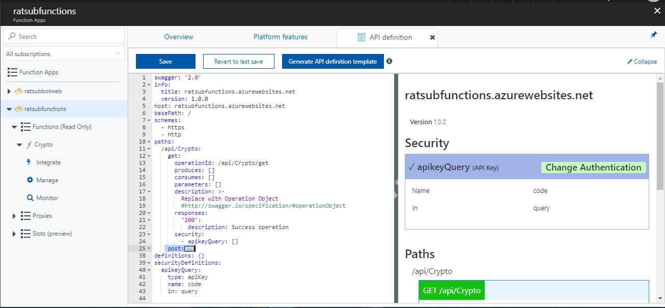 Create swagger api endpoint for Azure functions