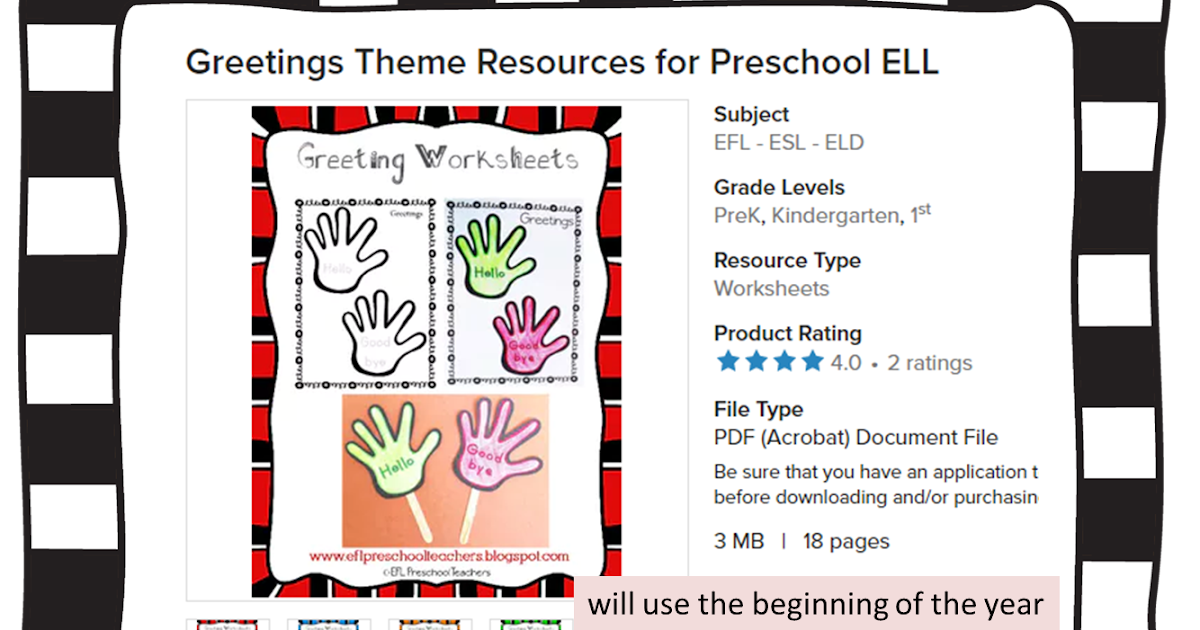 ESL/EFL Preschool Teachers: Greetings Theme Resources for ELL