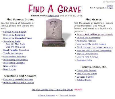 Budding Genealogists: Website: Find A Grave