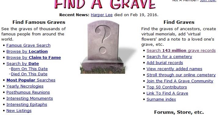 Budding Genealogists: Website: Find A Grave