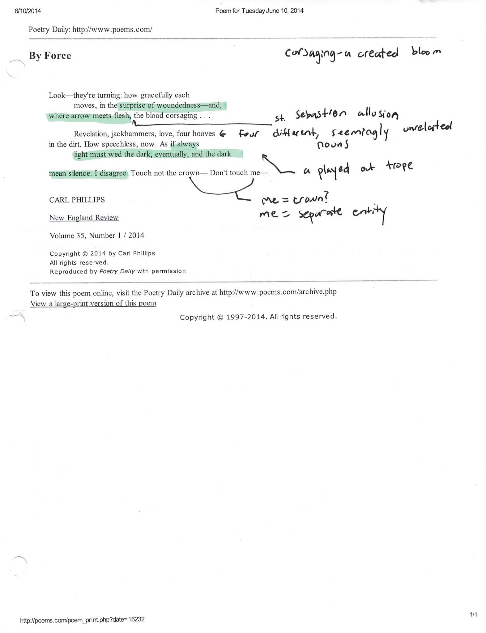 Analysis of "By Force" by Carl Phillips